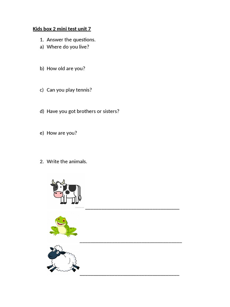 Kids Box 2 Mini Test Unit 7 | PDF