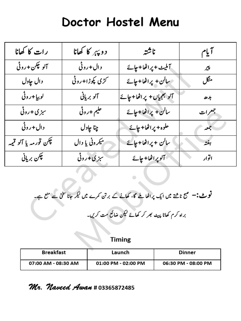 Dr. Hostel Menu | PDF