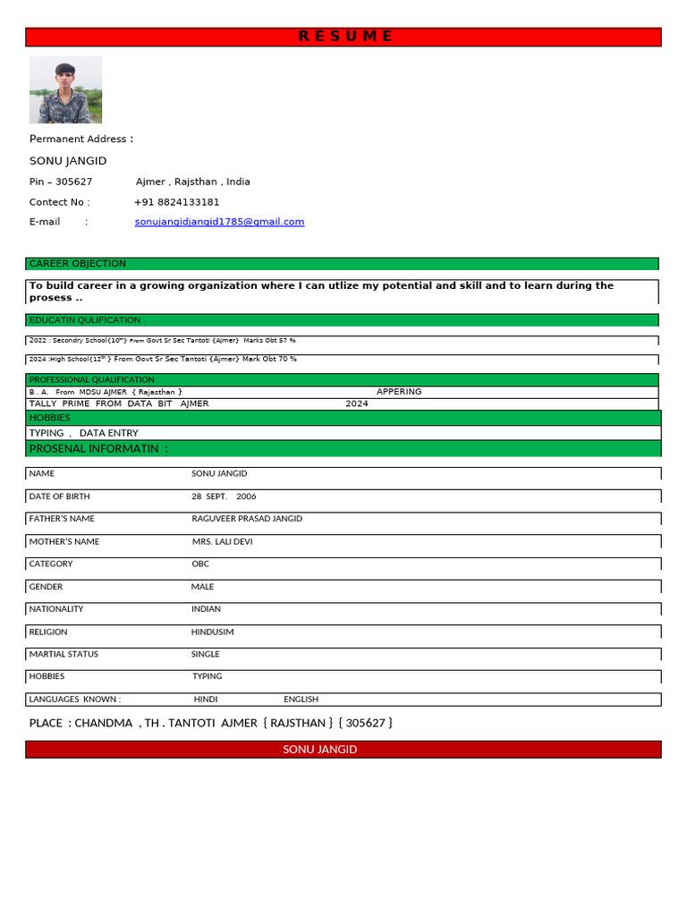 Sonu Resume 0 | PDF