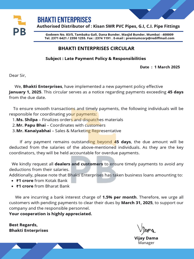 Late Payment Policy Notification | PDF