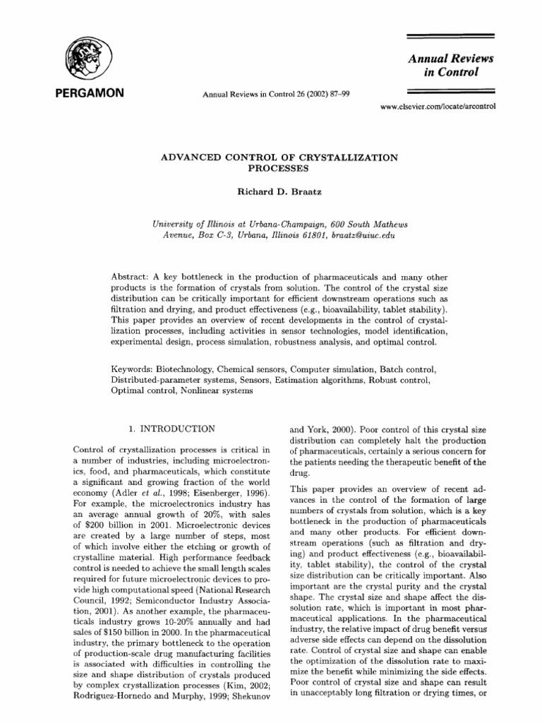 Advanced Control of Crystallization | PDF | Crystallization | Numerical Analysis
