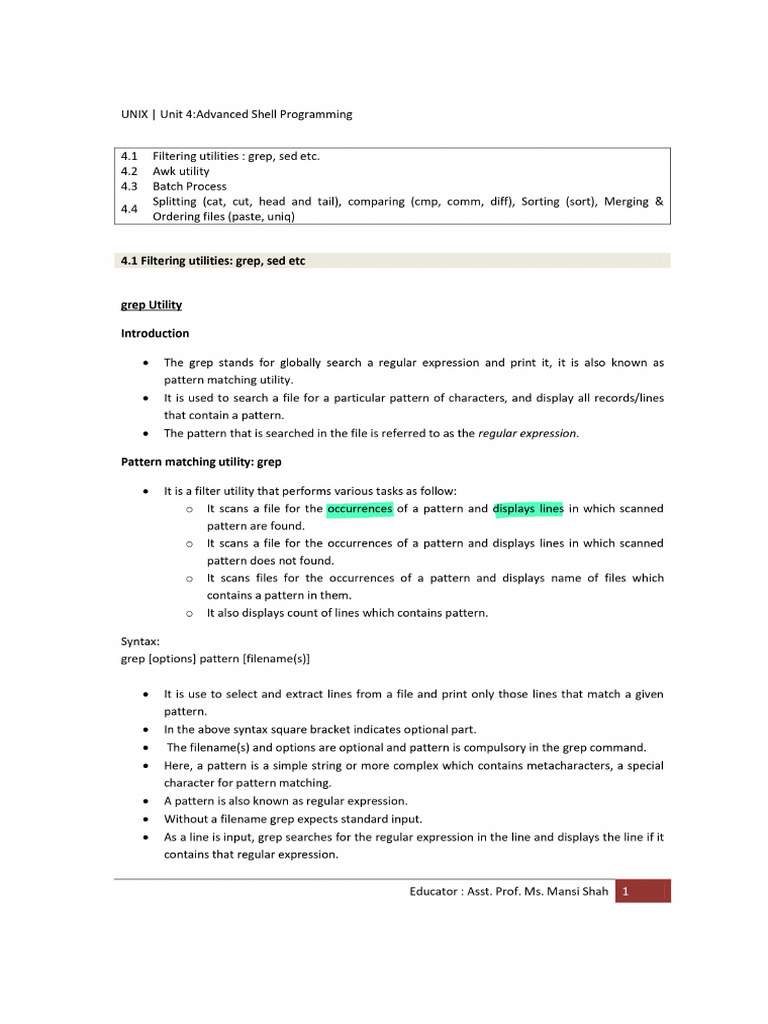Unit 4 Advanced Shell Programming-1 | PDF