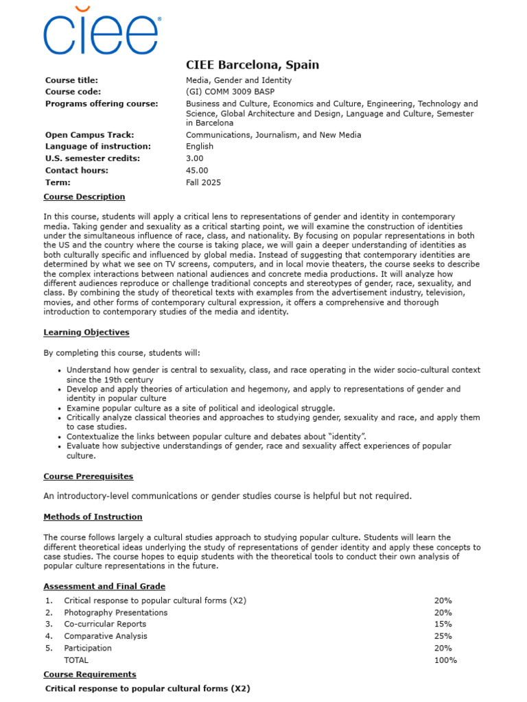 (GI) COMM 3009 BASP - Fall 2025 | PDF | Gender | Gender Studies