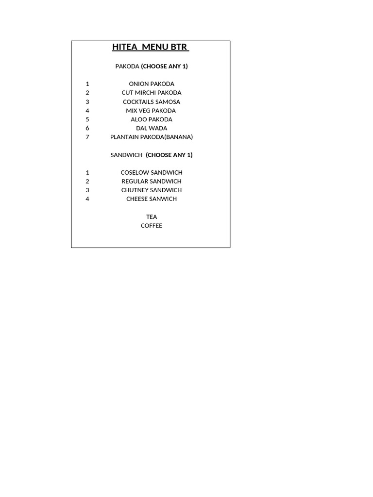 Hitea Menu BTR | PDF
