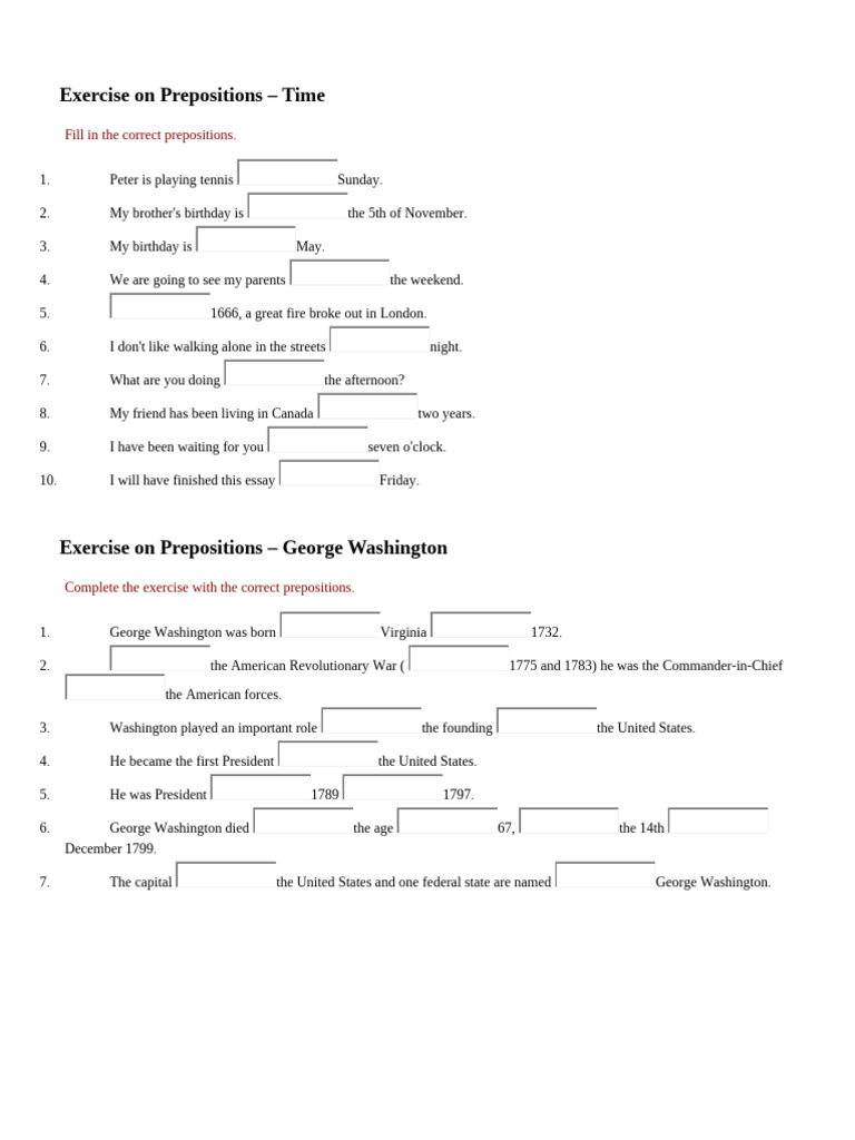 Exercise On Prepositions | PDF