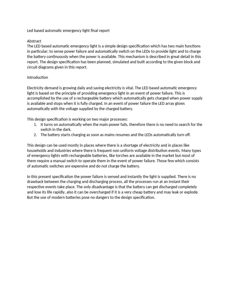 LED-Based Automatic Emergency Light Report | PDF | Power Supply | Diode