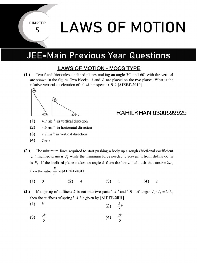Jee Pyq Laws of Motion Sample 6306599925 | PDF