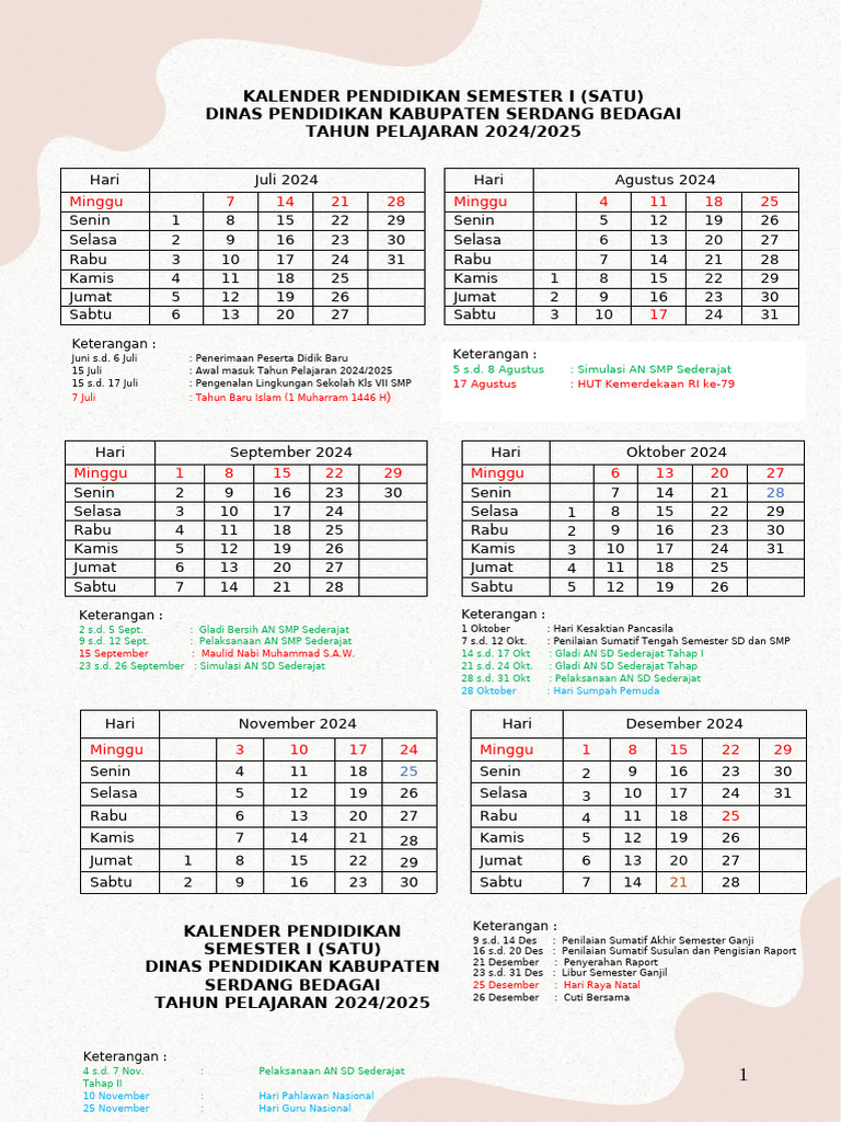 KALENDER PENDIDIKAN TP. 2024-2025 KABUPATEN SERDANG BEDAGAI FINAL (AutoRecovered) | PDF