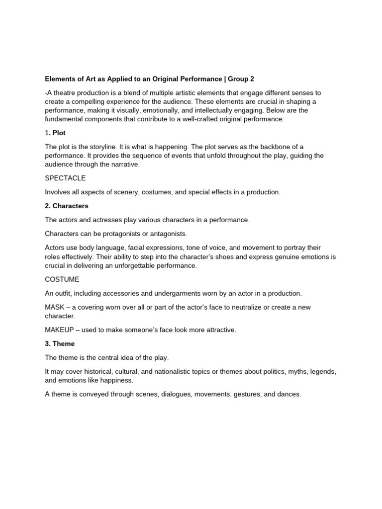 Elements of Art in Theater Performance | PDF | Actor | Plot (Narrative)
