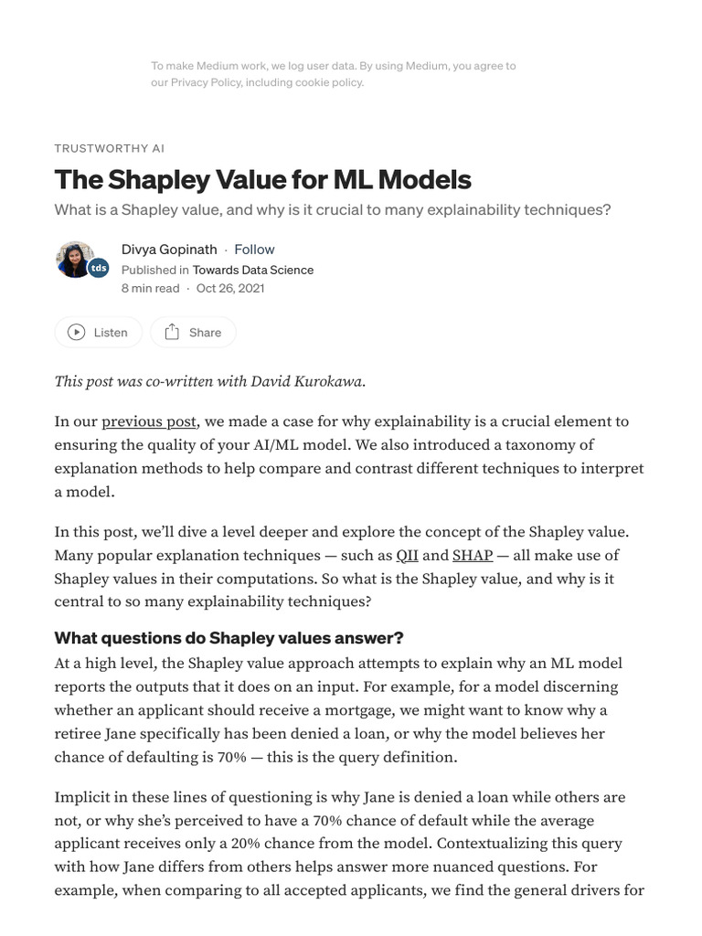 The Shapley Value For ML Models. What Is A Shapley Value, and Why Is It - by Divya Gopinath ...
