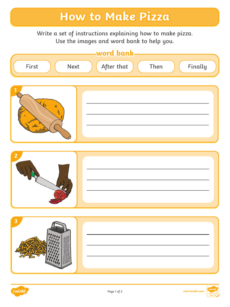 Making Pizza Instruction Writing Template - Ver - 1 | PDF