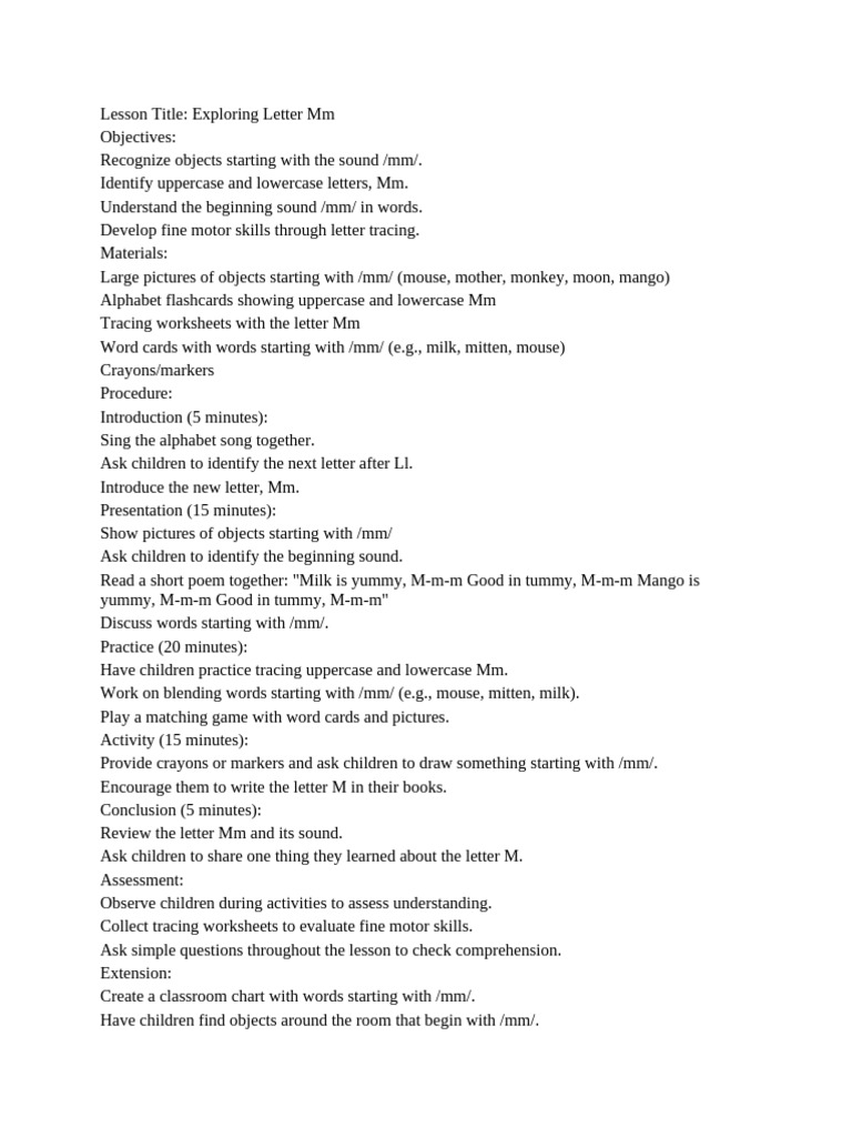 Learning Letter Mm: Activities & Skills | PDF