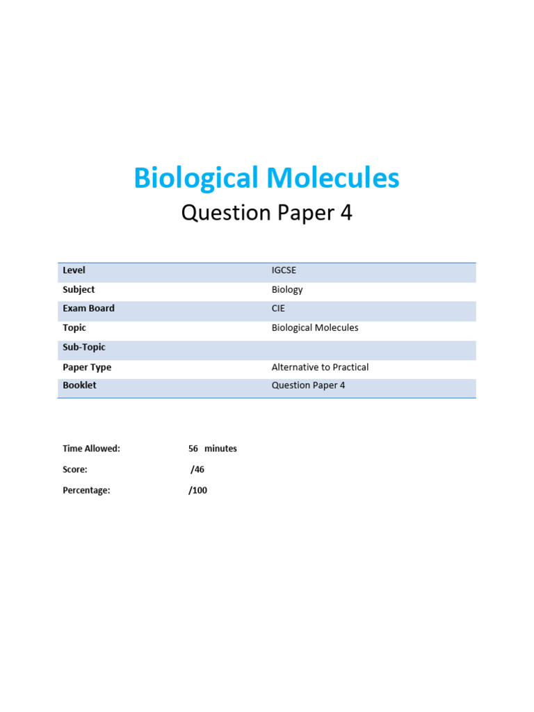 4.4-Biological-Molecules-CIE-IGCSE-Biology-Practicals-QP | PDF | Petal ...