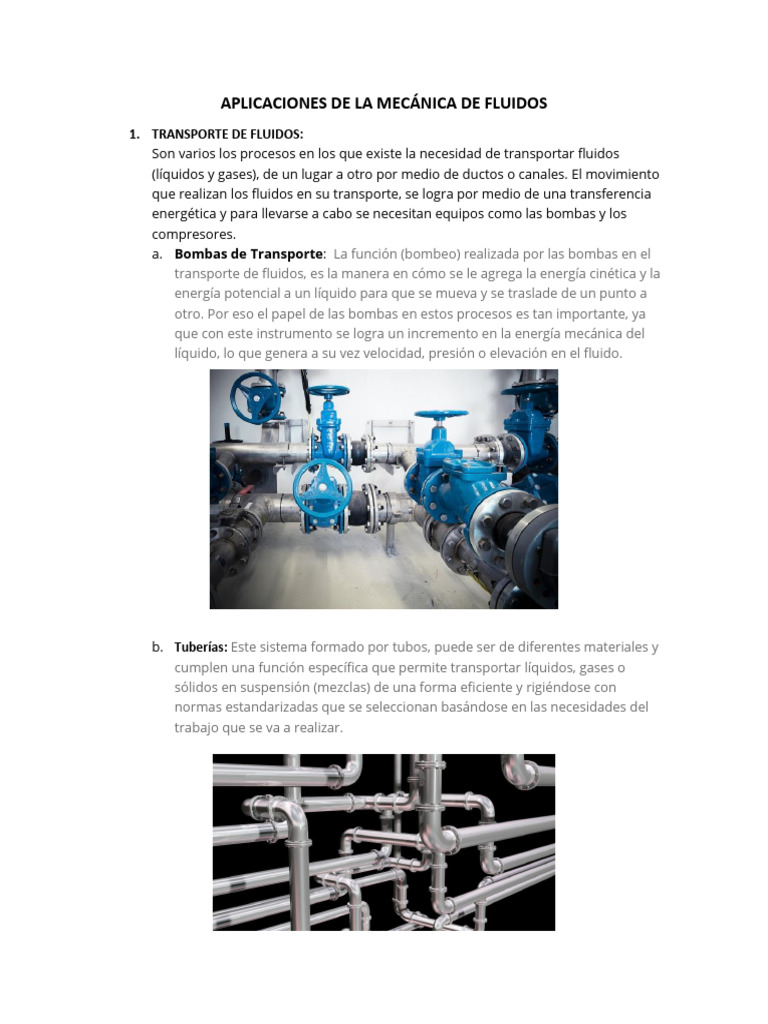 Aplicaciones de La Mec-Nica de Fluidos | PDF | Bomba | Generación eléctrica