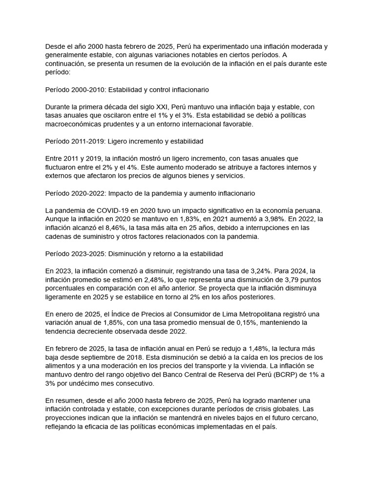 Evolución de la Inflación en Perú 2000-2025 | PDF | Inflación | Perú