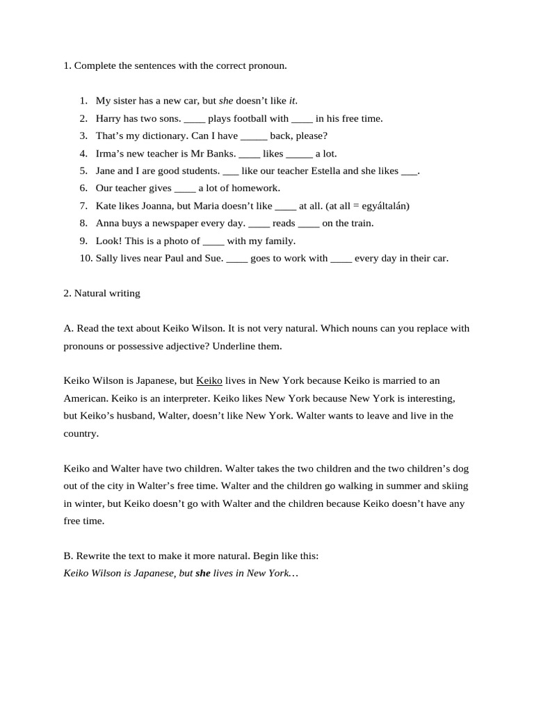 Homework - Using Pronouns in A Text | PDF