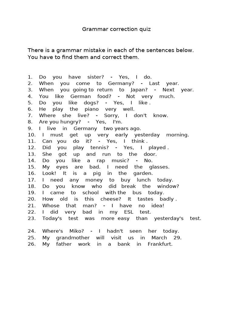 Grammar Correction Exercise | PDF