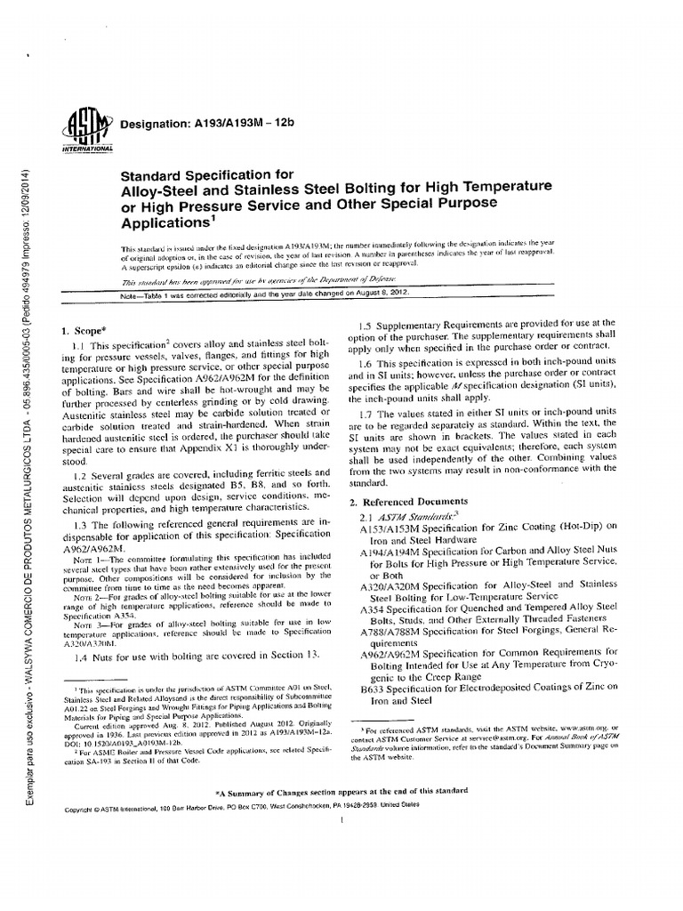 ASTM A 193 A 193 M - 12 b.BARRAS ROSCADAS | PDF