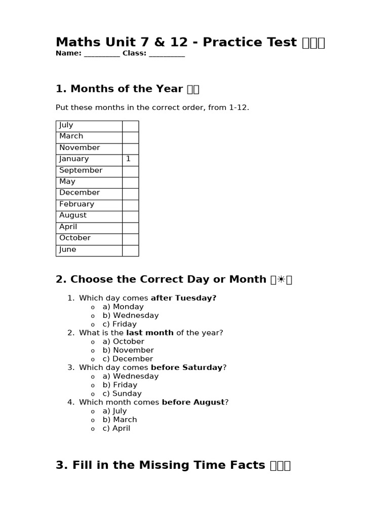 Grade 3 Math Practice Test Units 7 & 12 | PDF