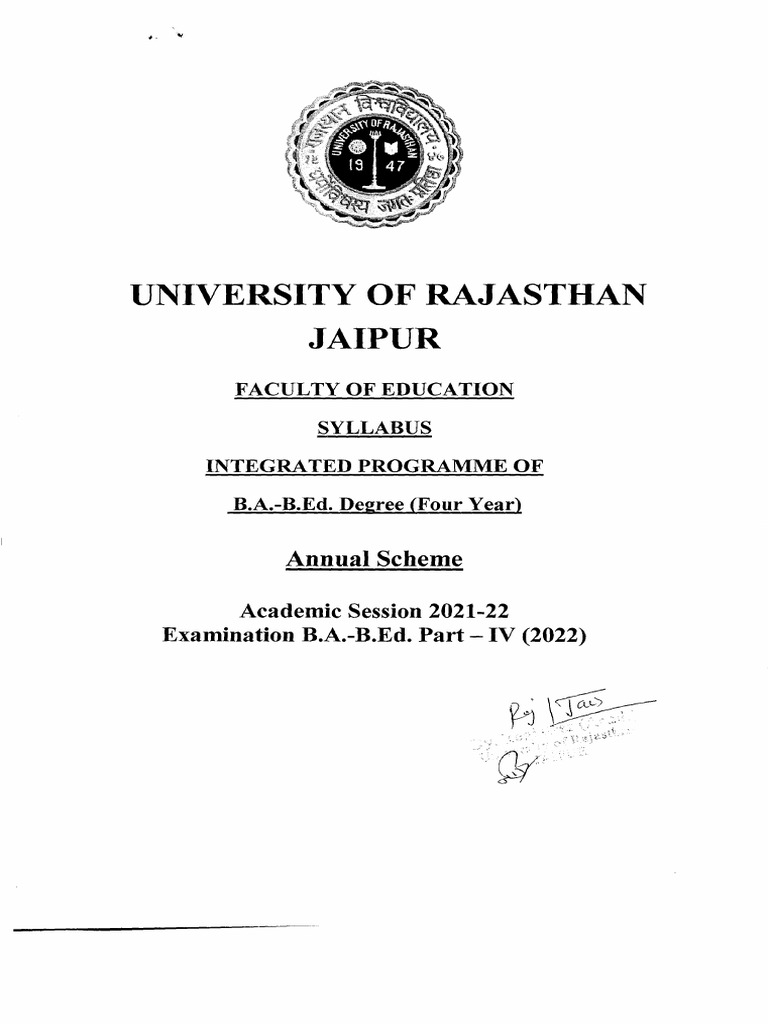 B.A.-B.Ed. Degree Part-IV (Four Year) Annual Scheme | PDF