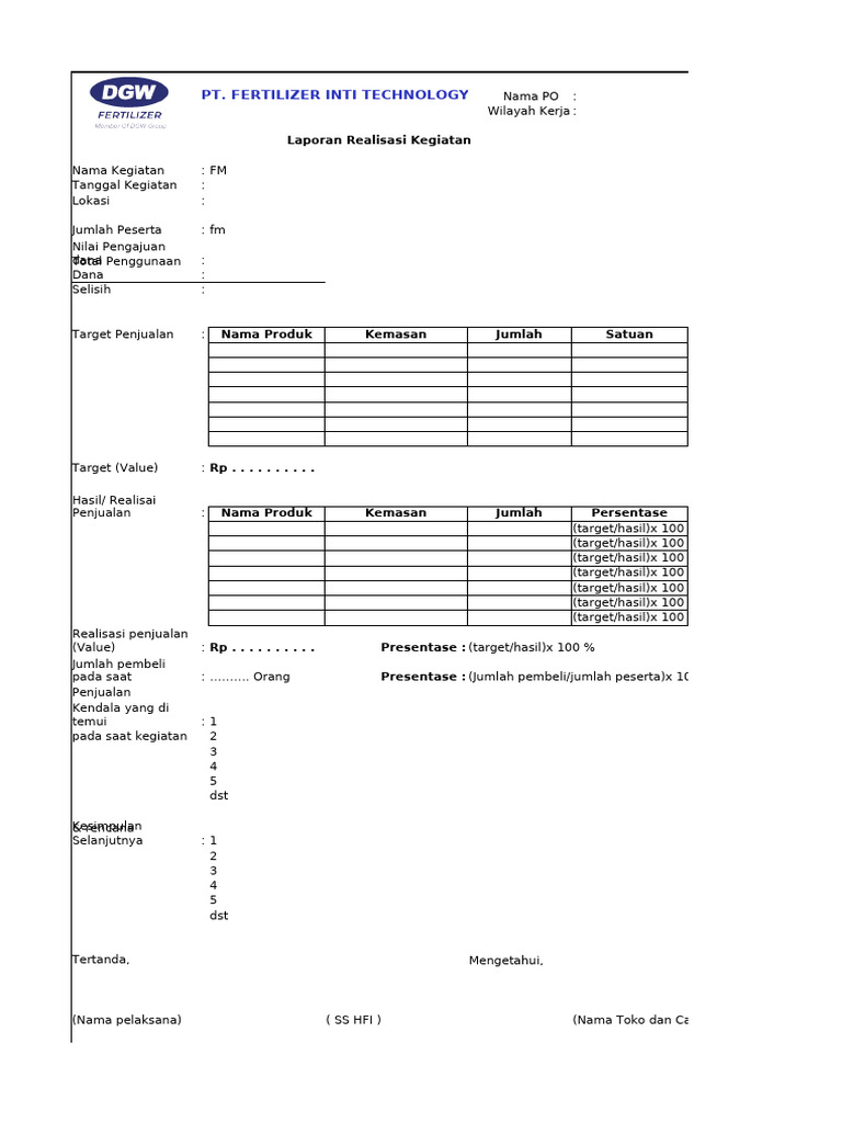 EXPENSES-Form Laporan Realisasi Kegiatan Lapang Reza | PDF