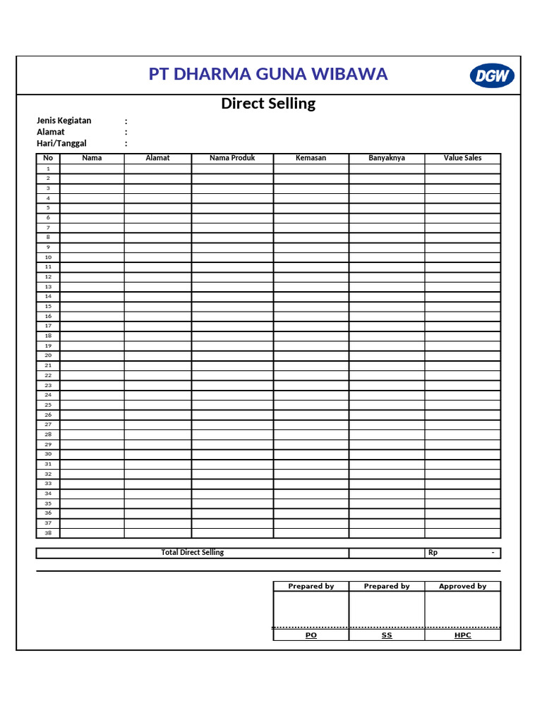 Form Direct Selling ODP 2024 PC RIAU | PDF