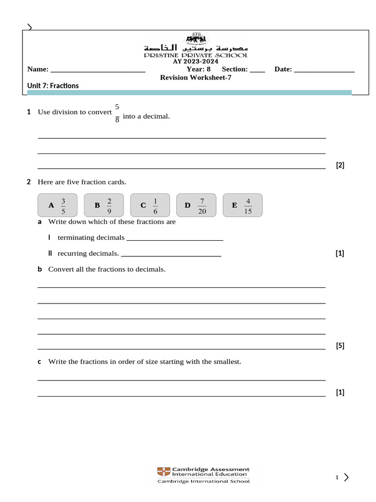 Revision Worksheet-7-Yr-8 | PDF | Mathematics | Numbers