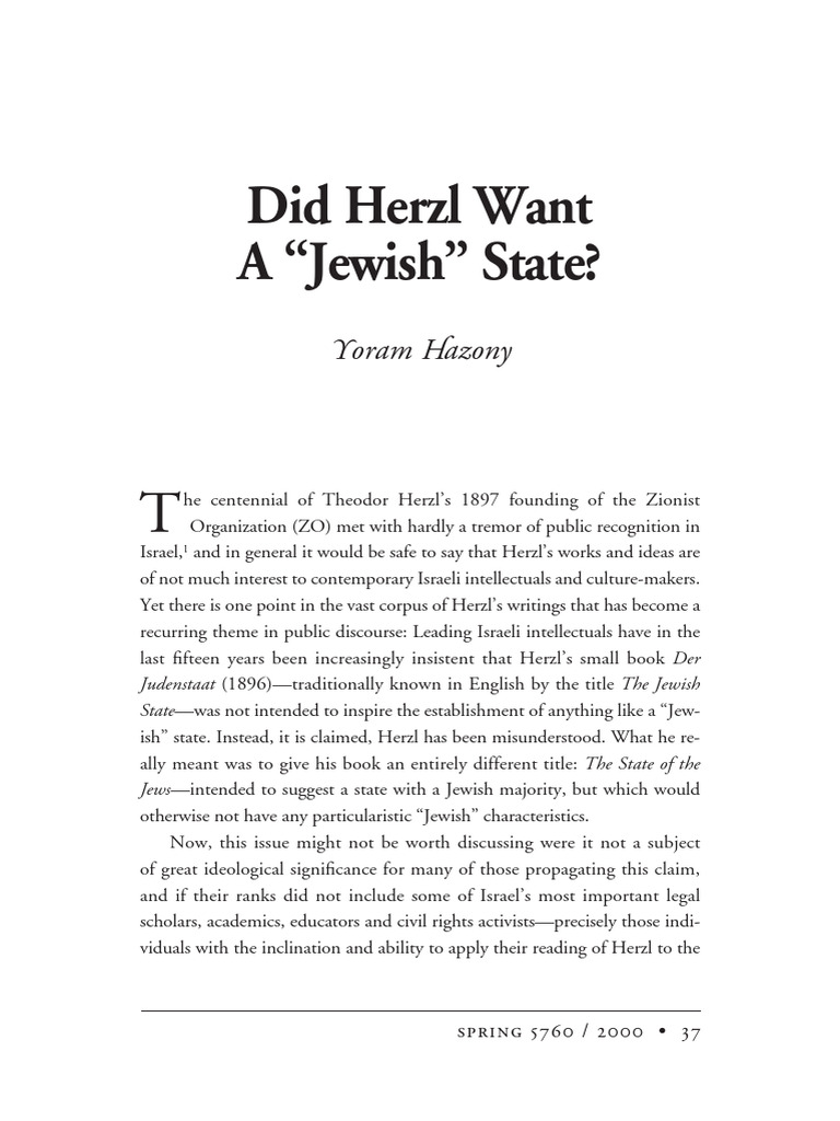 Herzl's Vision: Jewish vs. State of Jews | PDF | Zionism | Israel