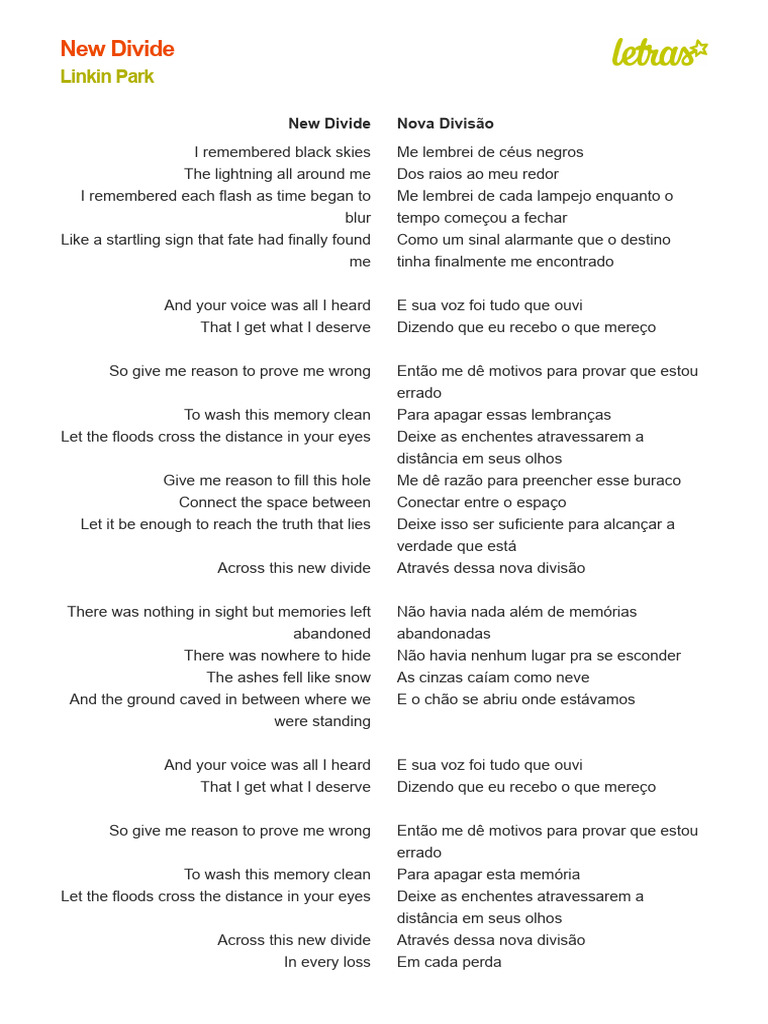 Tradução de "New Divide" - Linkin Park | PDF | Gravação de som