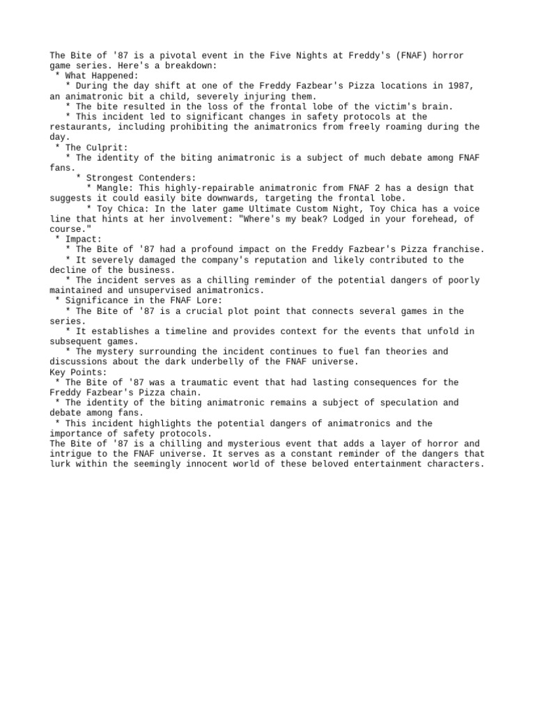 The Bite of '87: FNAF's Dark Turning Point | PDF