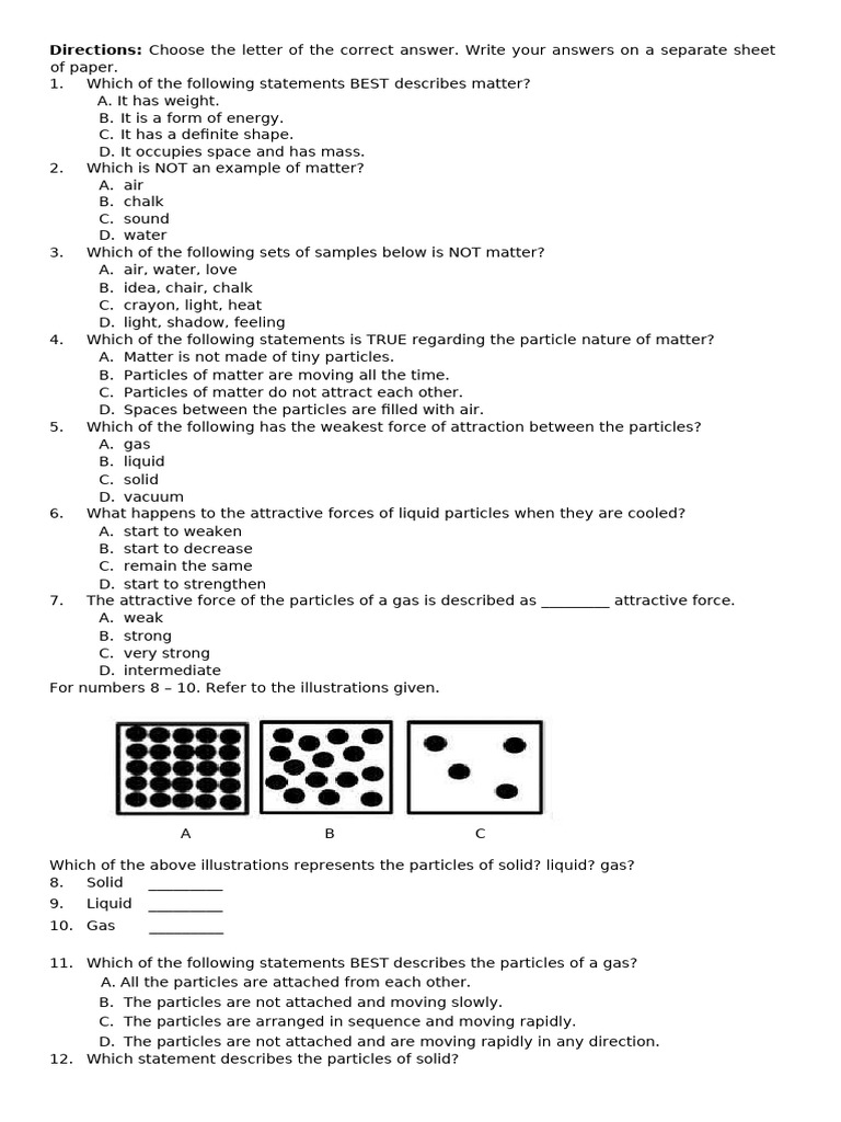 Pre-Test Sci 8 - Matter - Week1 | PDF | Matter | Gases