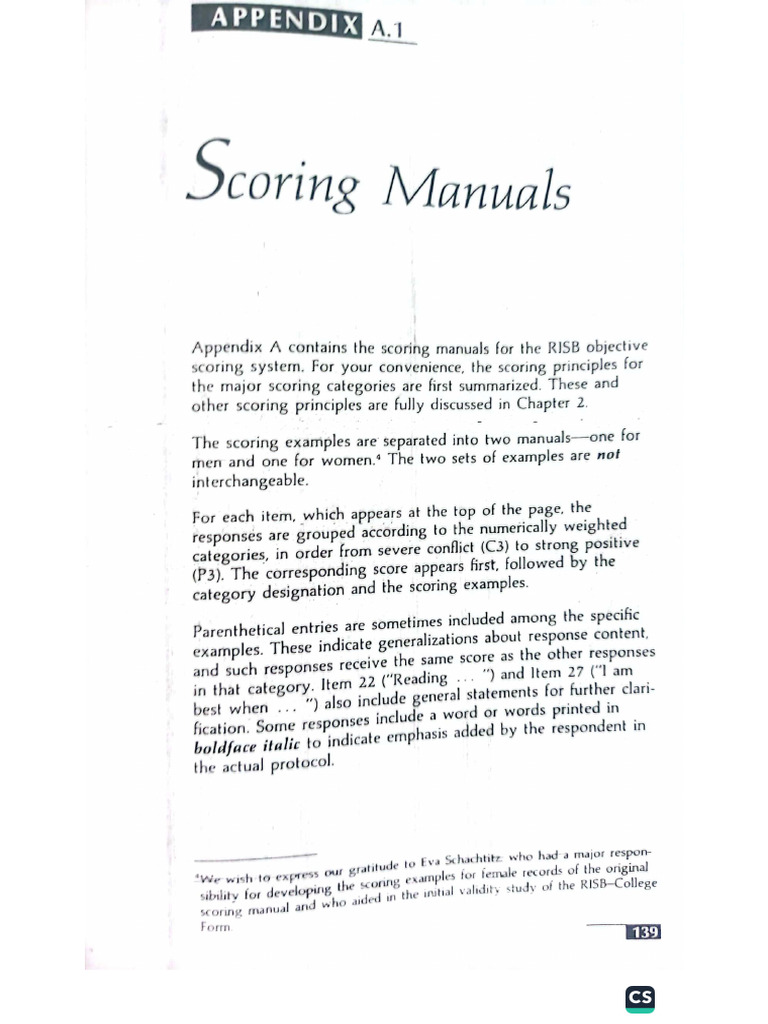 Risb 2ND Edition-Women Scoring | PDF