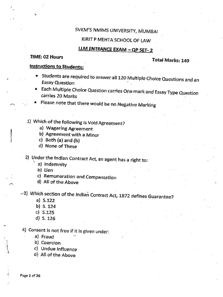 LLM-2019 Question Paper | PDF