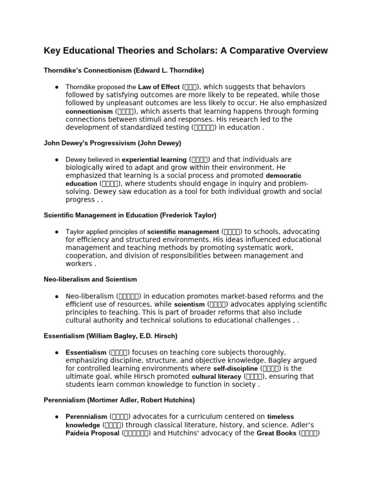 Comparative Overview of Educational Theories | PDF | John Dewey | Knowledge