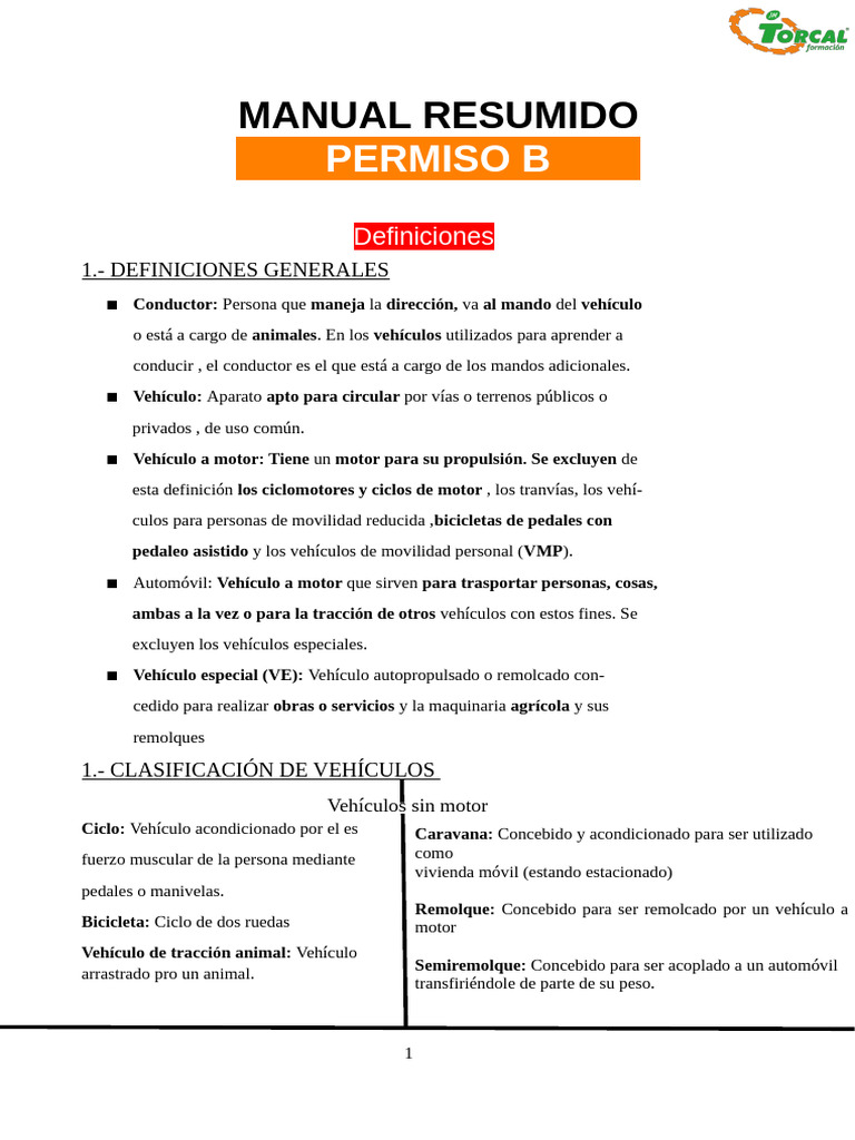 Temario Resumido Permiso B | PDF