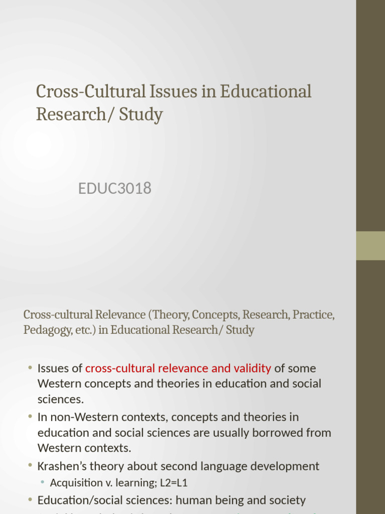 Cross-Cultural Issues in Education Research | PDF | Motivational ...