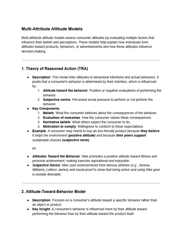 Multi-Attribute Attitude Models Notes | PDF | Attitude (Psychology ...