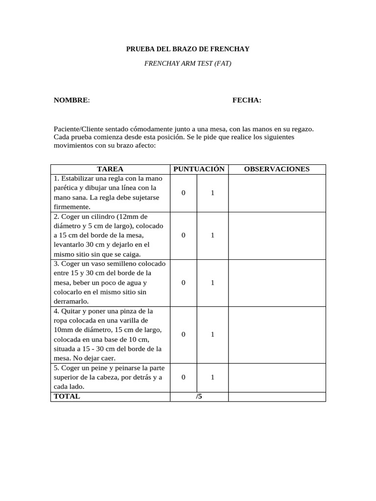 Prueba del Brazo de Frenchay | PDF