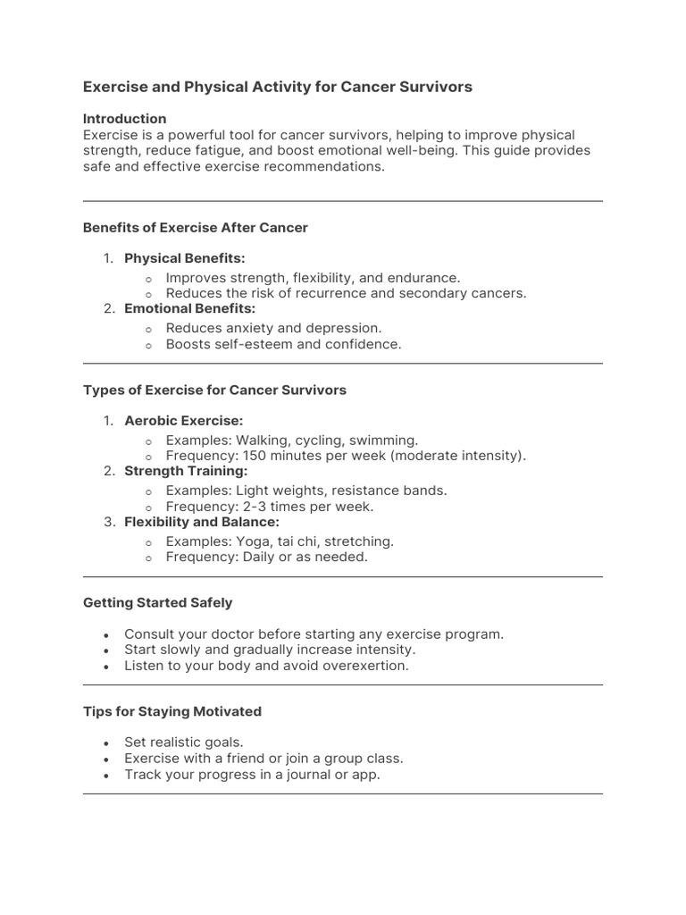 Exercise and Physical Activity For Cancer Survivors | PDF