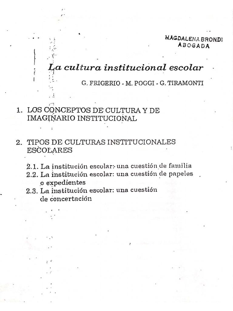La Cultura Institucional Escolar | PDF