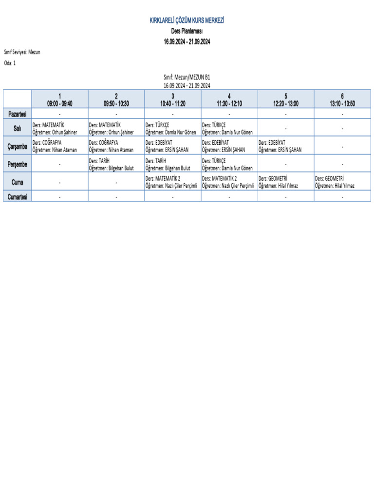 Ders - Plan - Dökümü - MEZUN B1 | PDF