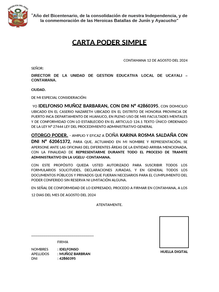 Carta Poder Simple Con Kari | PDF