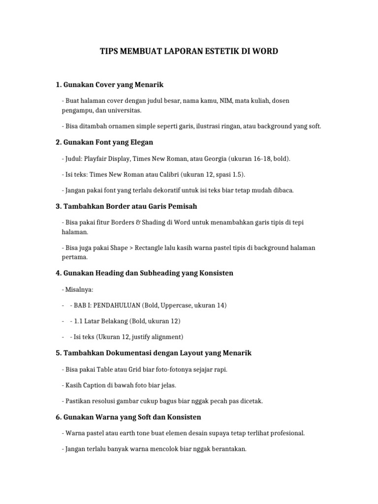 Tips Estetika Laporan Word yang Menarik | PDF