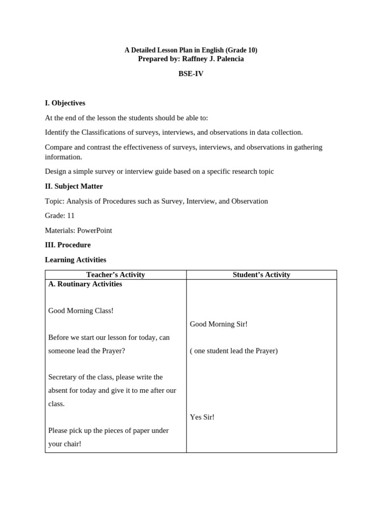Analysis of Procedures Such As Survey, Interview | PDF | Survey ...