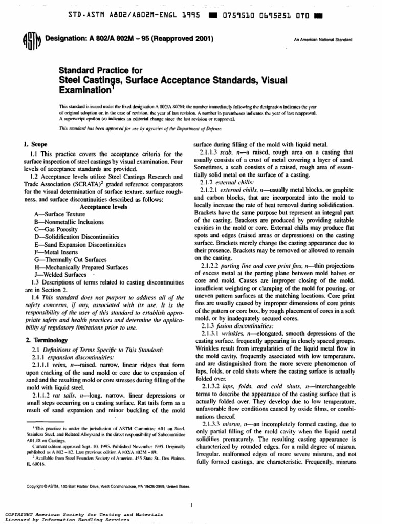 ASTM A 802 - Steel Casting, Surface Acceptance Standards, Visual ...