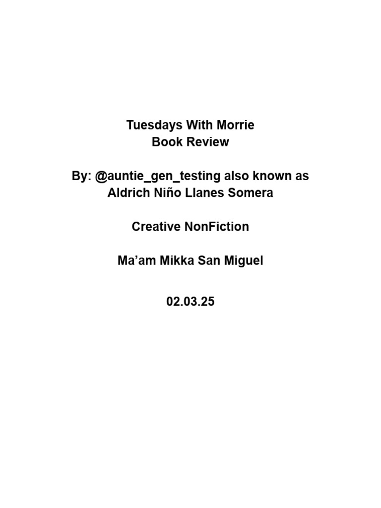 Tuesdays With Morrie Book Review | PDF