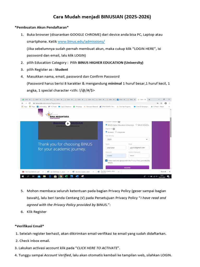 Pendaftaran BINUSIAN 2025-2026 Online | PDF