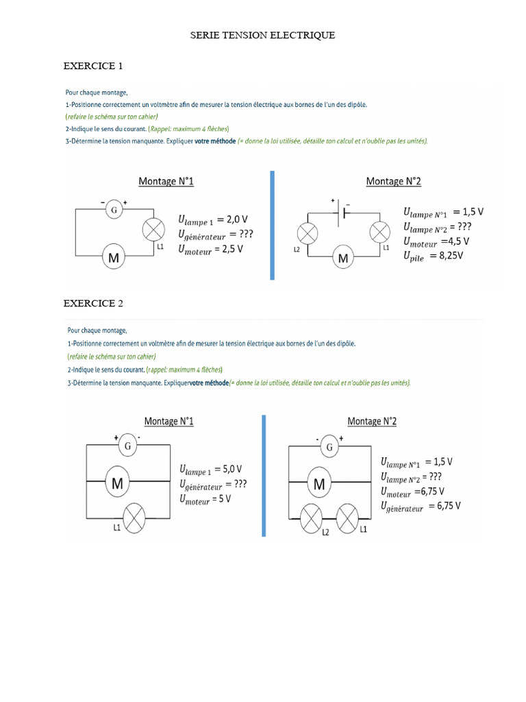 Serie Tension Electrique 4 Eme | PDF