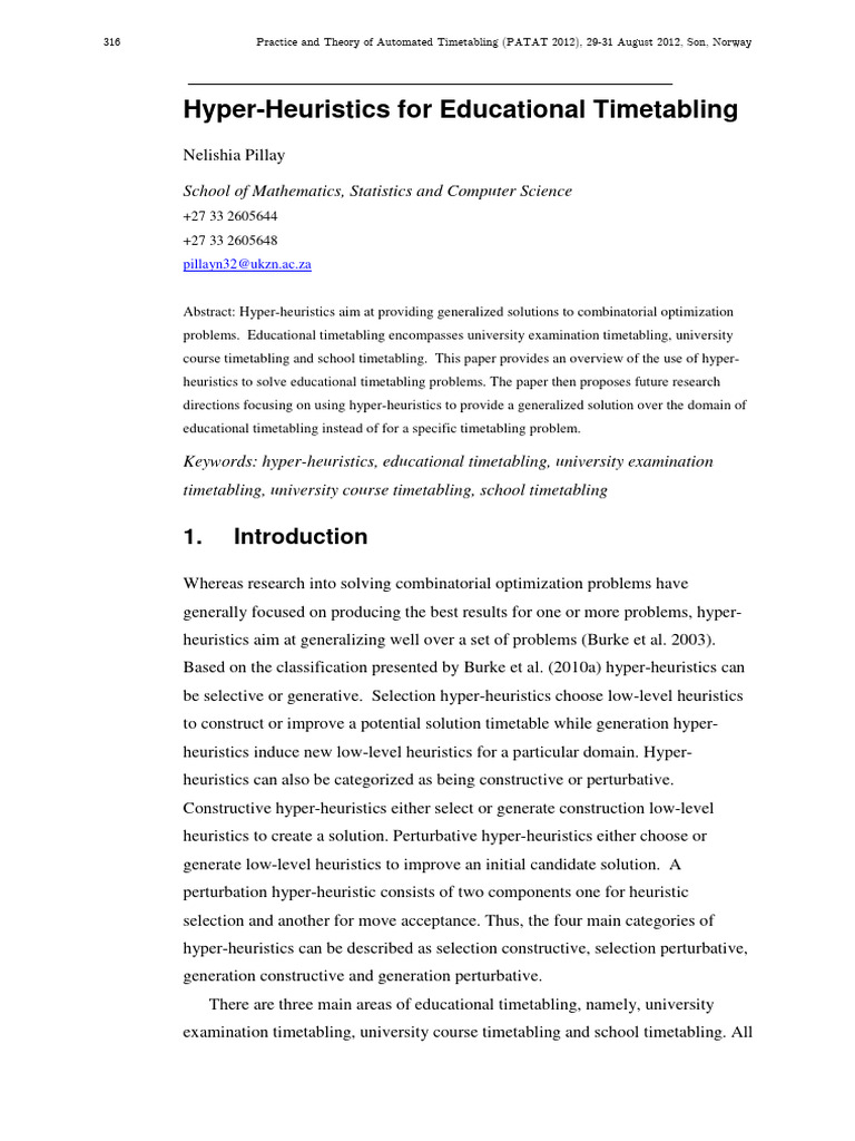 Hyper Heuristics For Educational Timetabling Pdf Theoretical Computer Science Systems Analysis
