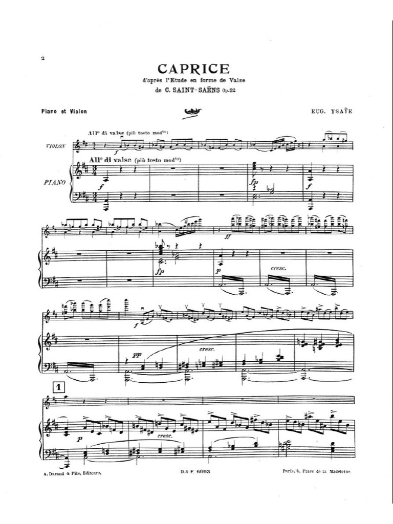 Piano, Ysaye Saint-Saëns, Caprice en forme de valse | PDF